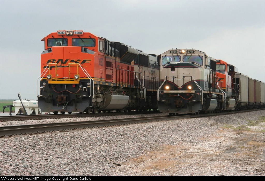 Now and Then, BNSF 9714 prepares to pass BNSF 9380